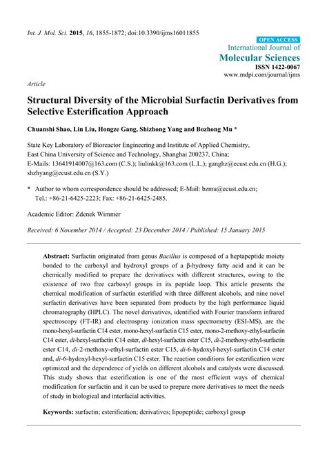 Pdf Structural Diversity Of The Microbial Surfactin Derivatives From
