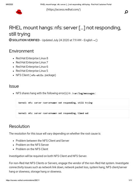 Rhel Mount Hangs Nfs Server Not Responding Still Trying