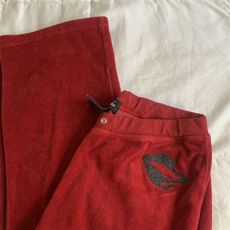 Red Velour Sweatpants With Kiss Skull Size Tag Depop