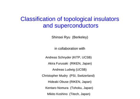 Pdf Classification Of Topological Insulators And Superconductors Dokumentips