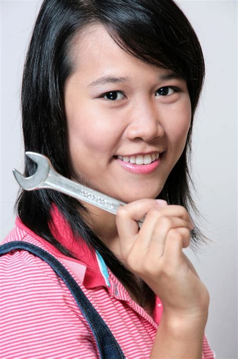 Girl And Wrench Stock Image Image Of Asian Female Beautiful 25147673