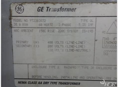 Used Ge Transformer Hgr Industrial Surplus
