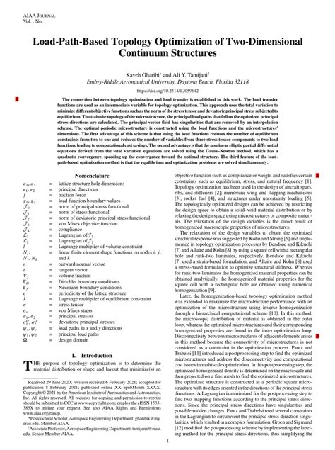 pdf load path based topology optimization of two dimensional continuum structures