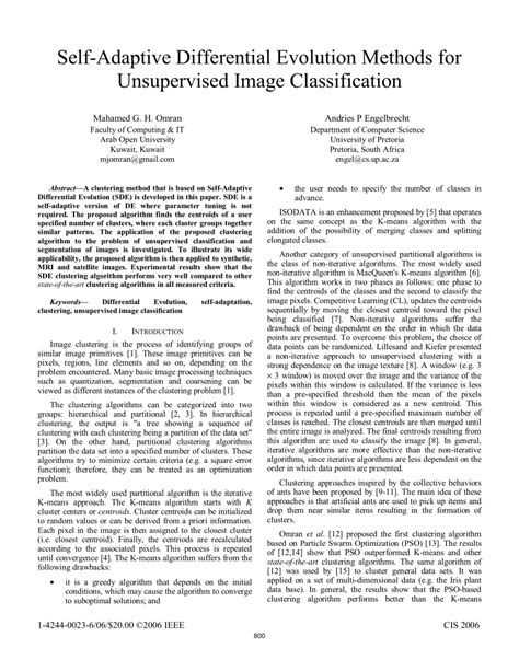 pdf self adaptive differential evolution methods for unsupervised