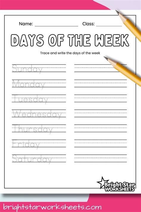 Days Of The Week Tracing Worksheet Free Printable Bright Star Worksheets