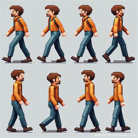 Pixel Art Character Animated Sprite Sheet | Stable Diffusion Online