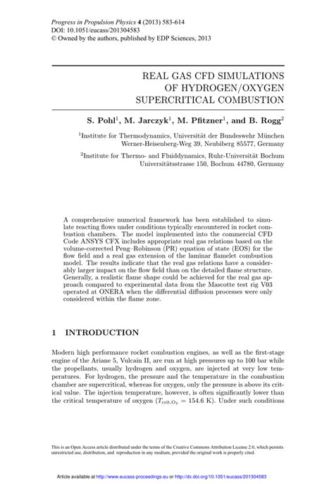 Pdf Real Gas Cfd Simulations Of Hydrogenoxygen Supercritical Combustion