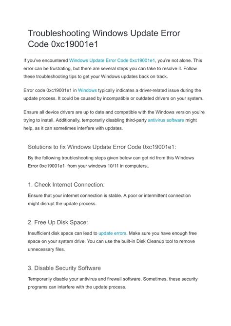 Ppt Troubleshooting Windows Update Error Code 0xc19001e1 Powerpoint Presentation Id12756697