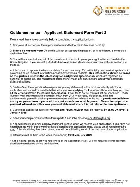 Guidance Notes Applicant Statement Form Part 2 Pdf Recruitment Travel Visa