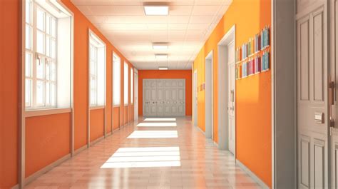 충분한 복사 공간이 있는 조명이 잘 된 내부 학교 복도의 3d 렌더링 복도 현관 학교 복도 배경 일러스트 및 사진 무료 다운로드 Pngtree