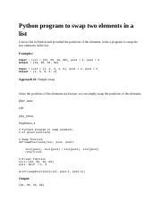 Python Program To Swap Two Elements In A List Docx Python Program To Swap Two Elements In A