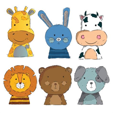 دانلود مجموعه وکتور حیوانات سبک کارتونی با پس زمینه رنگ سفید دانلود