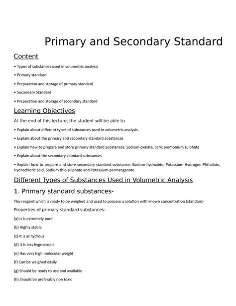 chapter 15 primary and secondary standard primary and secondary standard content types of