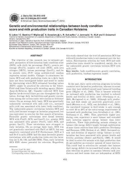 Pdf Genetic And Environmental Relationships Between Body Condition Score And Milk Production