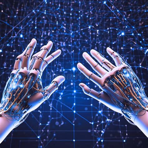 Artificial Intelligence Ai Machine Learning Robotic And Human Hands Touching A Big Data