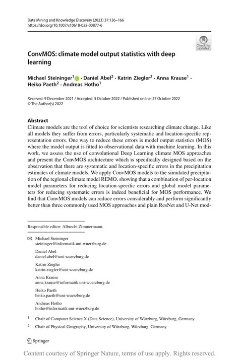 Pdf Convmos Climate Model Output Statistics With Deep Learning
