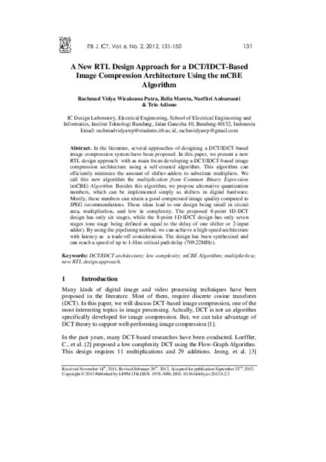 Pdf A New Rtl Design Approach Of Dctidct Based Image Compression