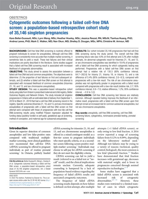 Pdf Cytogenetic Outcomes Following A Failed Cell Free Dna Screen A Population Based