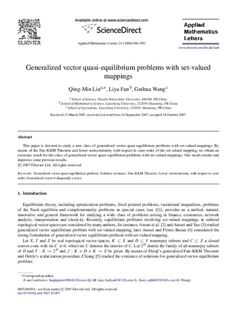 Pdf Generalized Vector Quasi Equilibrium Problems With Set Valued Mappings