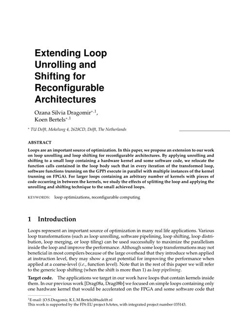 pdf loop unrolling and shifting for reconfigurable architectures