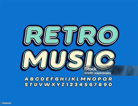 벡터 크리에이티브 사인 레트로 뮤직 트렌디 한 알파벳 문자 및 숫자 세트 공연에 대한 스톡 벡터 아트 및 기타 이미지 공연
