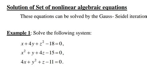 Solved Solution Of Set Of Nonlinear Algebraic Equations