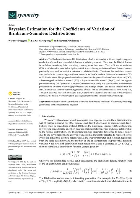 Pdf Bayesian Estimation For The Coefficients Of Variation Of Birnbaum Saunders Distributions