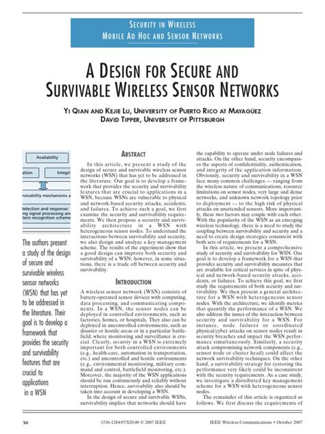 A Design For Secure And Survivable Wireless Sensor Networks 2007