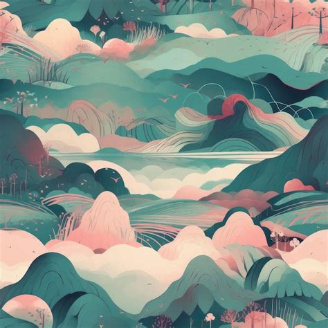 Premium Ai Image Abstract Landscape With Dreamy Ethereal Quality Infinite Seamless Backgrounds