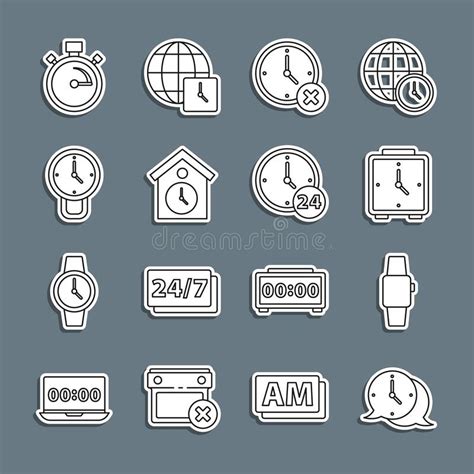 Set Line Clock Speech Bubble Smartwatch Alarm Clock Delete Retro Wall Stopwatch And 24