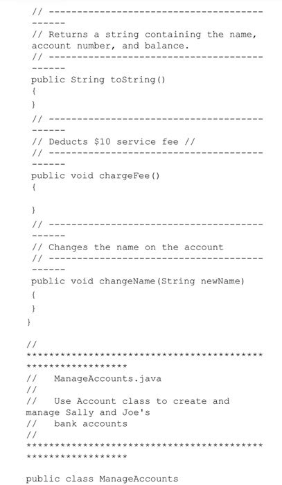 Solved A Bank Account Class File Account Java Contains A Chegg