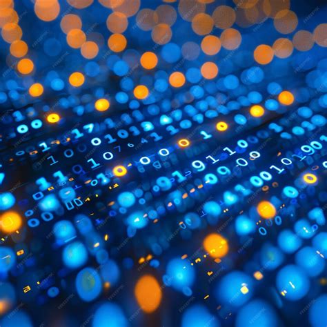 Premium Photo Futuristic Digital Landscape Of Blue Glowing Binary Code And Bokeh Lights