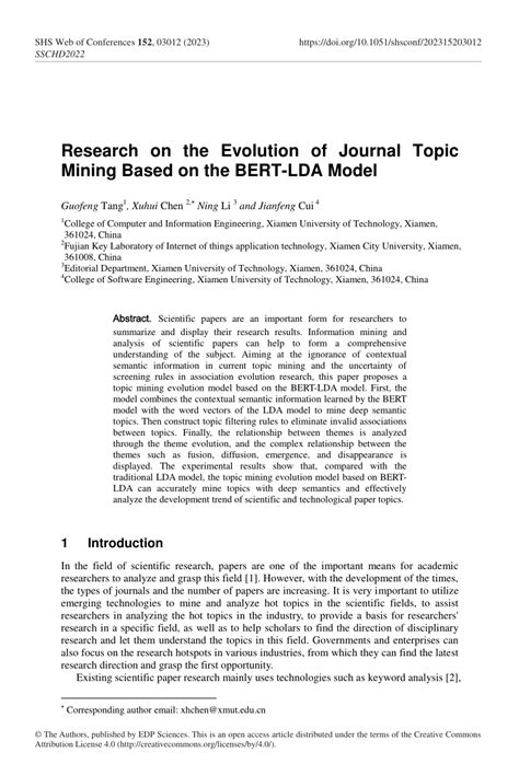 Pdf Research On The Evolution Of Journal Topic Mining Based On The