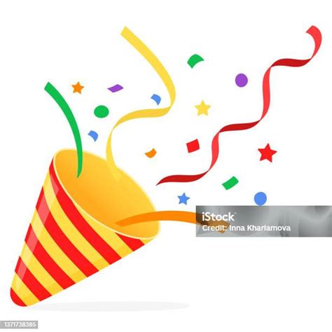 색종이 밝은 만화 생일 크래커와 폭발 파티 포퍼 축하 기호 이모티콘의 격리 된 벡터 그림입니다 플랫 디자인 파티 폭죽에 대한 스톡 벡터 아트 및 기타 이미지 Istock
