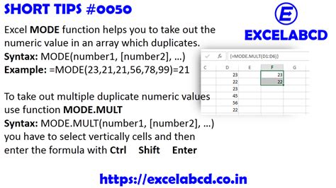 Short Tips 0050 Functions Mode And Mode Mult Excelabcd