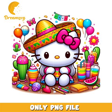 Colorful Hello Kitty Png File With Cactus And Festive Decor Dreamsvg