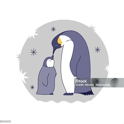 귀여운 캐릭터 펭귄 엄마와 아기의 벡터 그림 흰색 배경에 격리되어 있습니다 어머니의 날 프린트 가정의 날에 대한 스톡 벡터 아트 및 기타 이미지 Istock