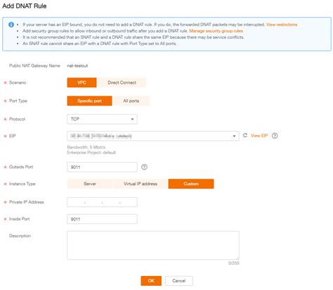 using dnat to access a kafka instance user guide paris region