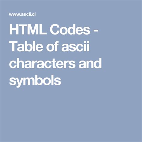 Html Codes Table Of Ascii Characters And Symbols Coding Html Code Ascii