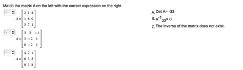 Solved Match The Matrix A On The Left With The Correct Chegg Com