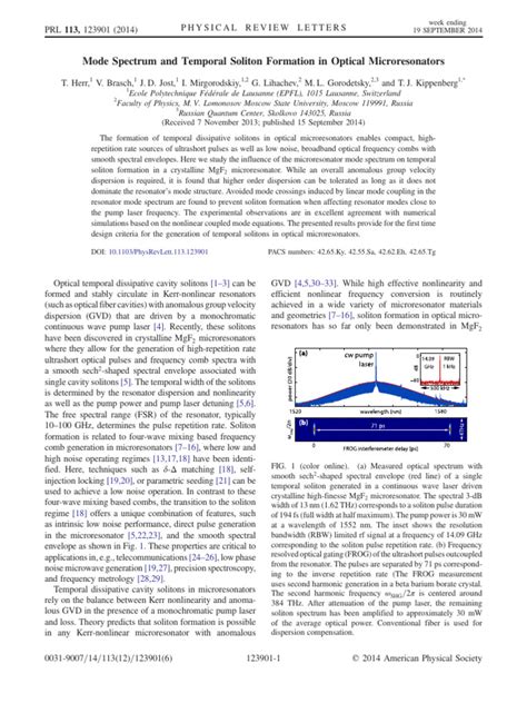 2014prl Mode Spectrum And Temporal Soliton Formation In Optical Microresonators Pdf