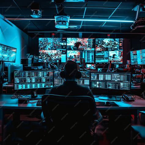 A Man Sitting In Front Of Multiple Monitors Premium Ai Generated Image