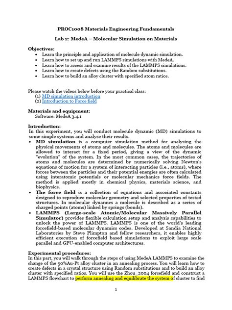 Proc1008 Ime Lab 2 Medea Molecular Simulation Of Materials Pdf