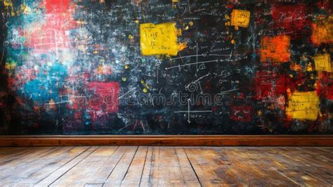 Grunge Chalkboard Wall With Math Equations Formulas And Colorful Abstract Background Stock