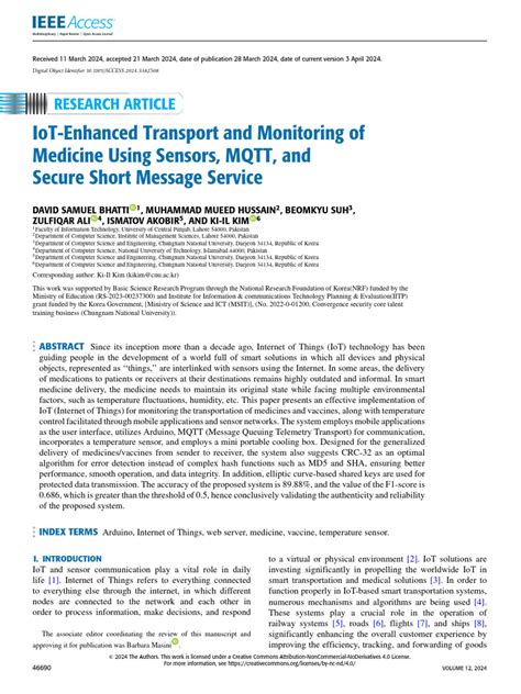 Iot Enhanced Transport And Monitoring Of Medicine Using Sensors Mqtt And Secure Short Message