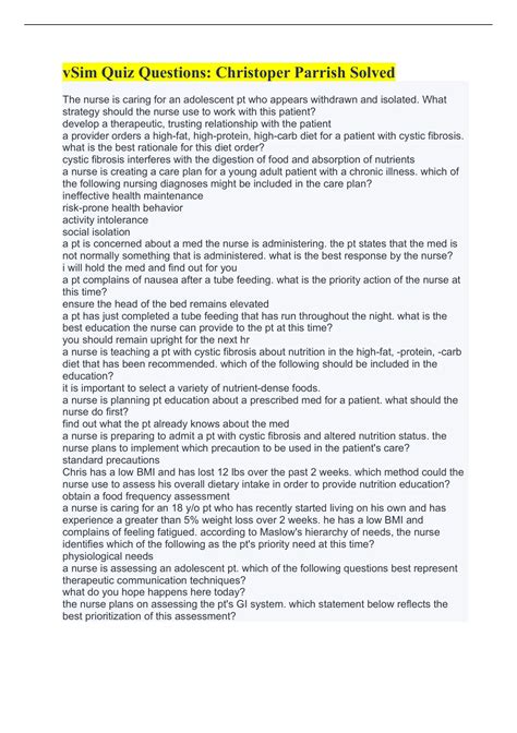 Vsim Quiz Questions Christoper Parrish Solved Vsim Stuvia Us