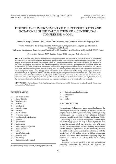 Pdf Performance Improvement Of The Pressure Ratio And Rotational Speed Calculation Of A