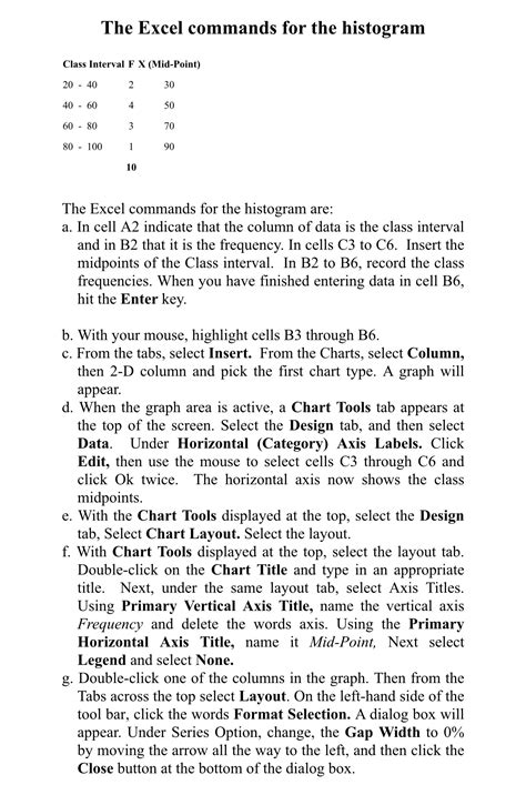 Solved The Excel Commands For The Histogramclass Interval F