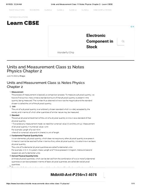 Units And Measurement Class 11 Notes Physics Chapter 2 Learn Cbse