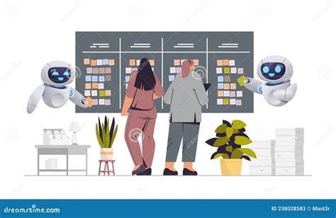 Businesswomen With Robots Helpers Planning Day Scheduling Appointment Time Management Artificial